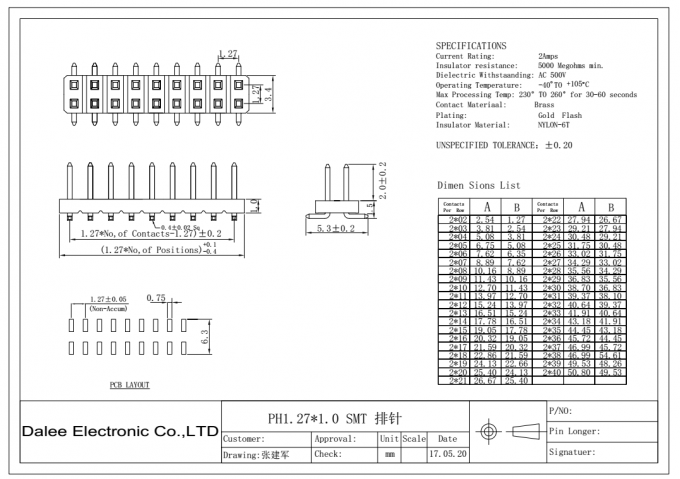 1.27mm / 2.0mm Pitch Pin Header Connector 2 - 50 Pin 3.0 AMP Current Rating 1.27mm / 2.0mm Pitch Pin Header Connector 2 - 50 Pin 3.0 AMP Current Rating