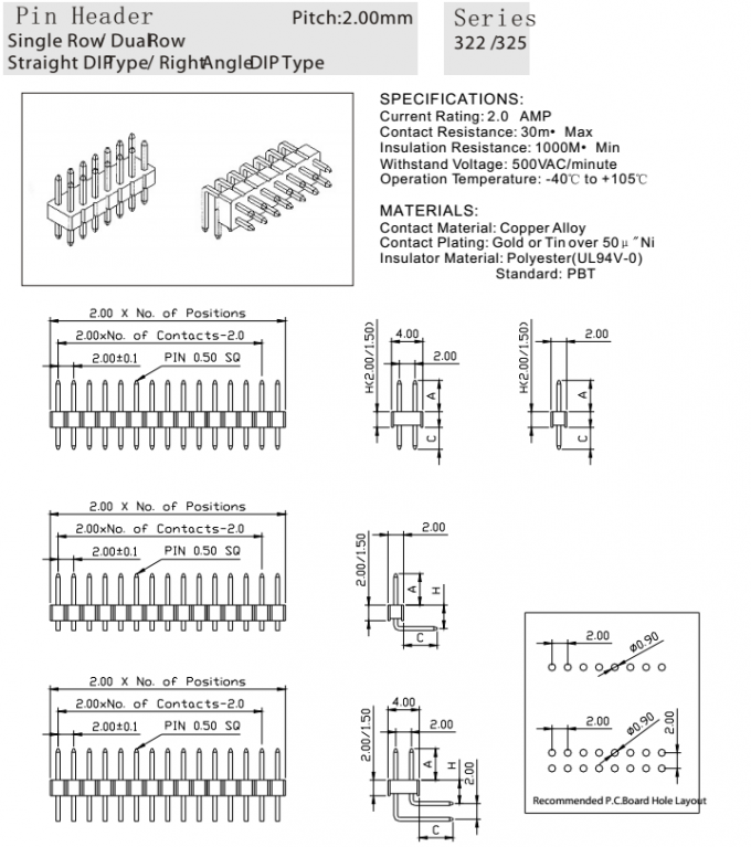 Dual / Single Row DIP 90° Type Pin Header Connector For Consumer Electronic