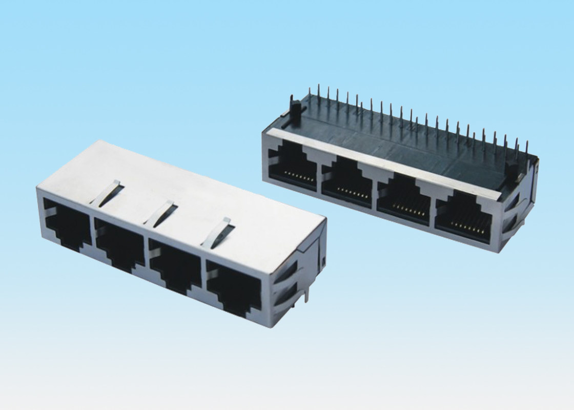 4 Ports 1000 Base-T Female RJ45 Jack Connector Assembly With Opening ...